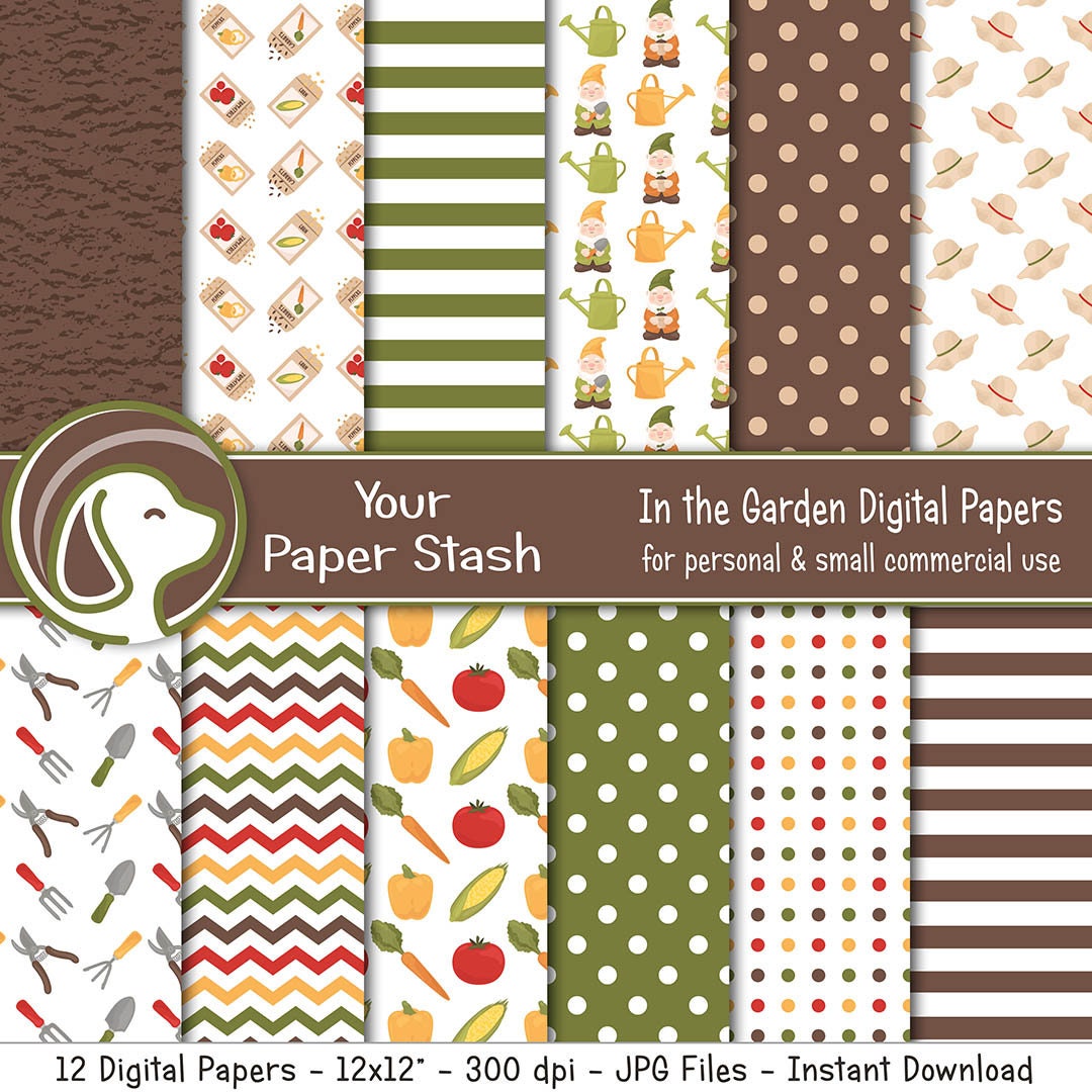 Summer Garden Digital Scrapbook Paper Pack, Garden Gnome Backgrounds ...