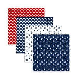 Nautical Scrapbook Papers With Sail Boats Sailor Hats & Anchor Patterns ...