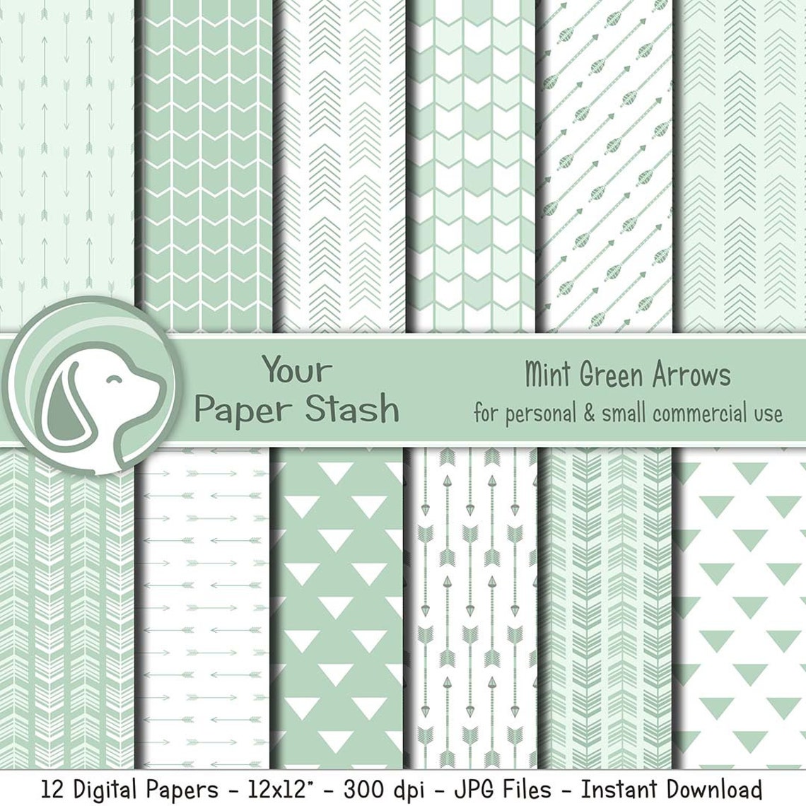 Mint Green Arrow & Tribal Digital Paper Pack for Spring | Etsy