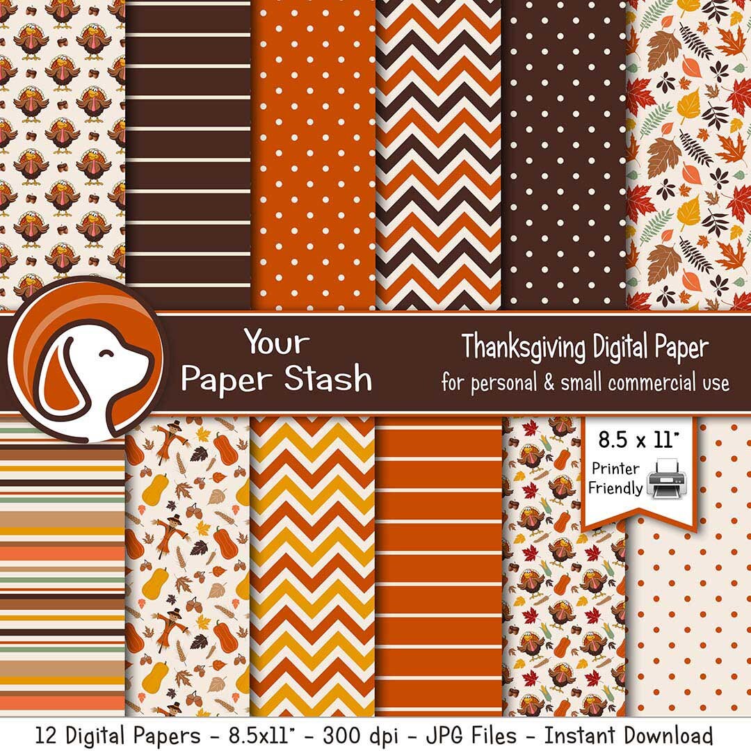 Thanksgiving Digital Scrapbook Paper, Autumn Pumpkin Spice Thanksgiving ...