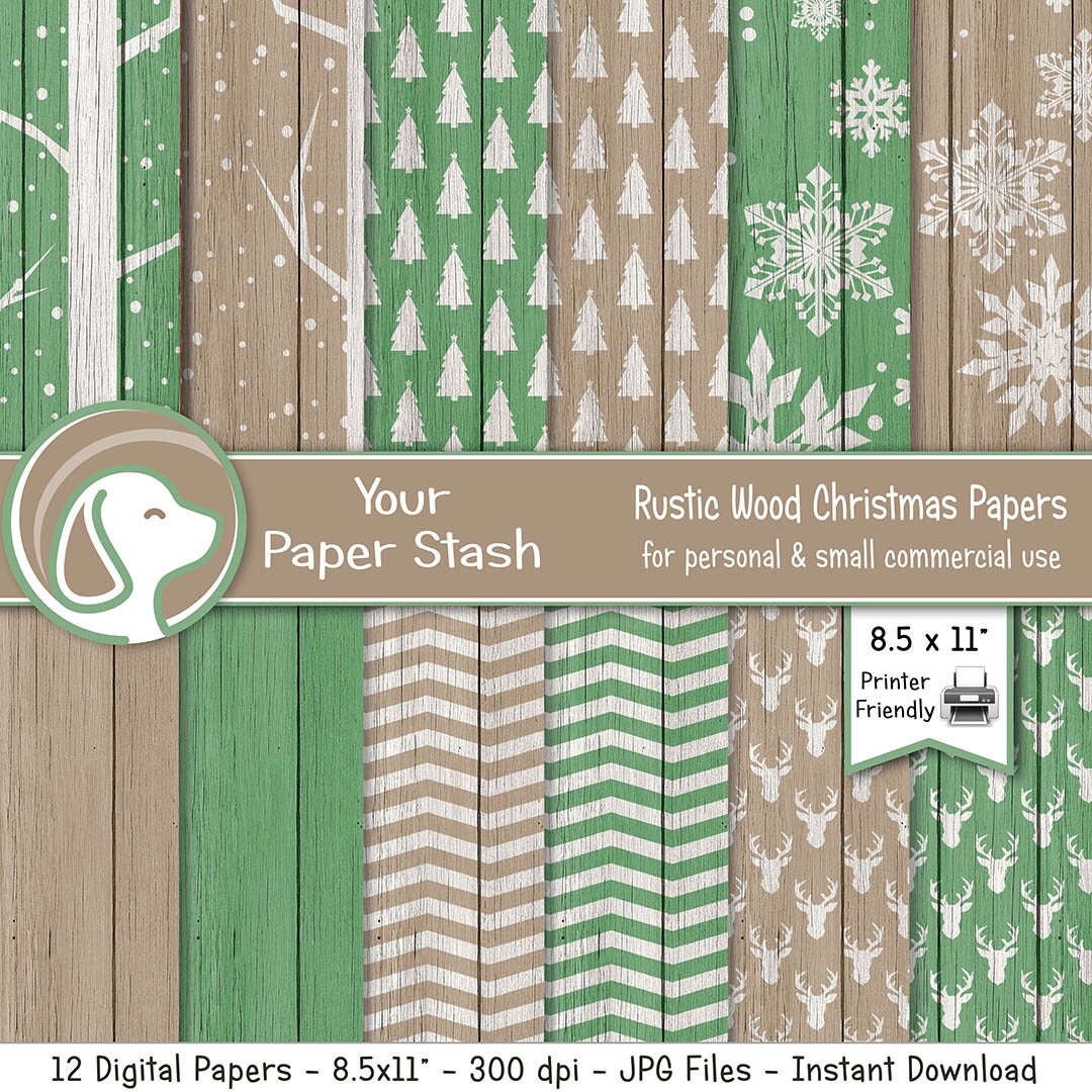 Rustic Christmas Digital Paper 85x11, Green Wood Texture Scrapbook ...
