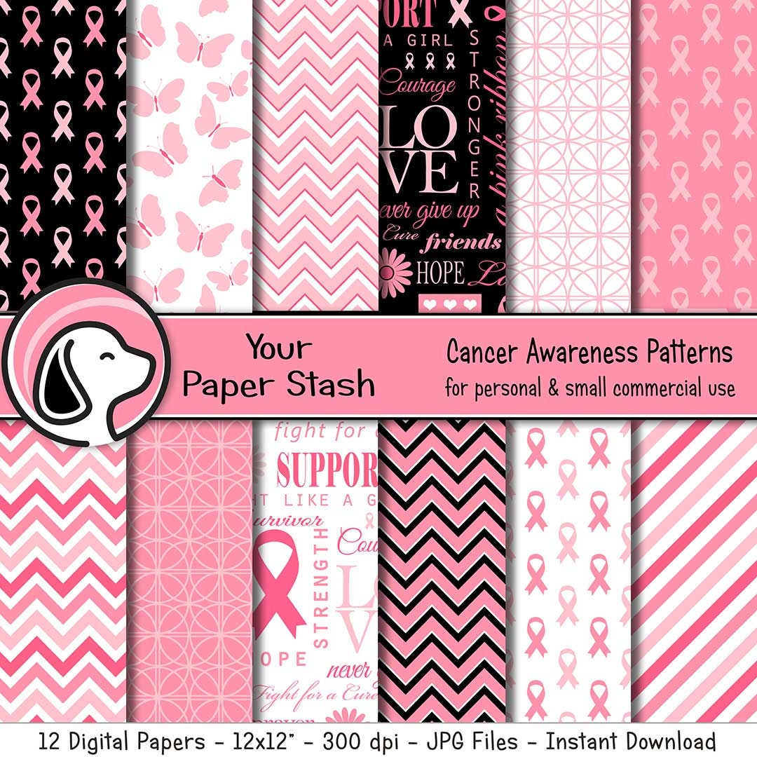 Pink Breast Cancer Awareness Digital Papers Backgrounds, Hope Ribbons ...