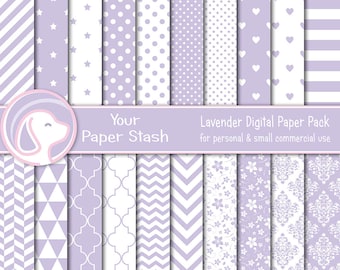 Lavender Polka Dot & Heart Digital Papers for Spring and | Etsy