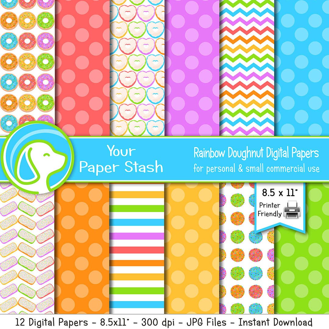 8.5x11" Printable Doughnut Digital Paper Pack, Donut Scrapbook Paper ...