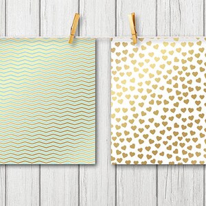 Mint Green & Gold Digital Paper With Chevrons Stripes Polka Dots and ...