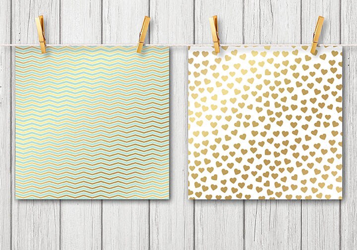 Mint Green & Gold Digital Paper With Chevrons Stripes Polka Dots and ...