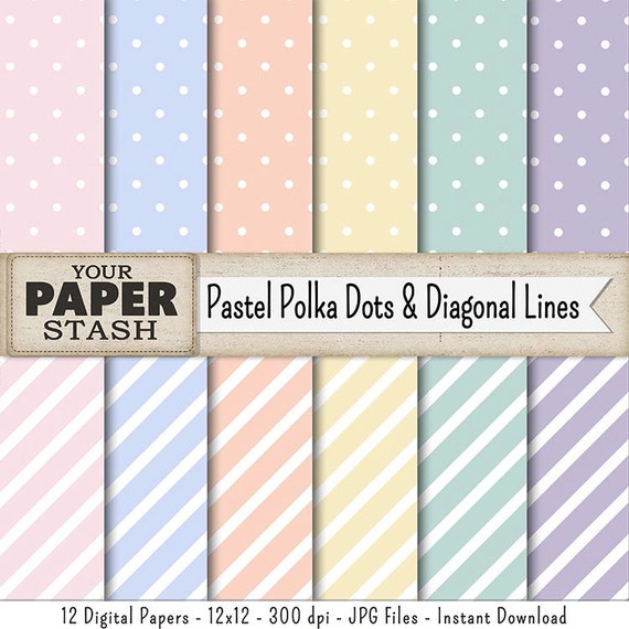 Pastel Polka Dot & Diagonal Lines Digital Paper Easter | Etsy