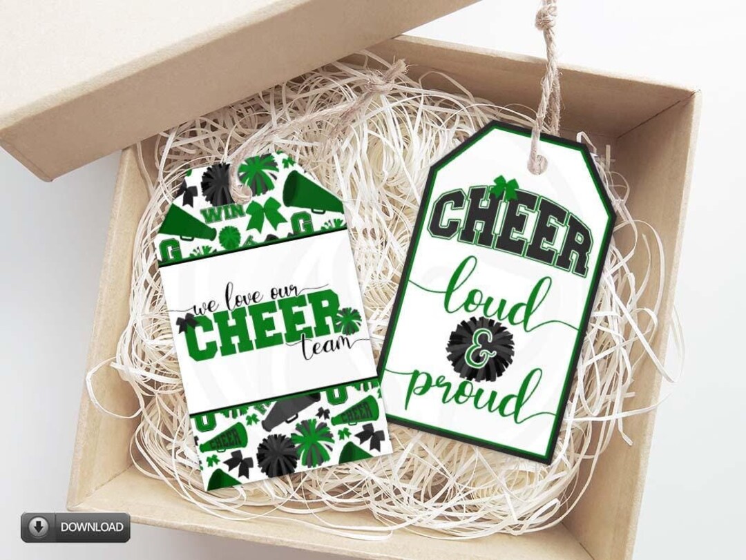 Green and Black Cheerleading Printable Gift Tags, Cheer Team Mom Squad ...