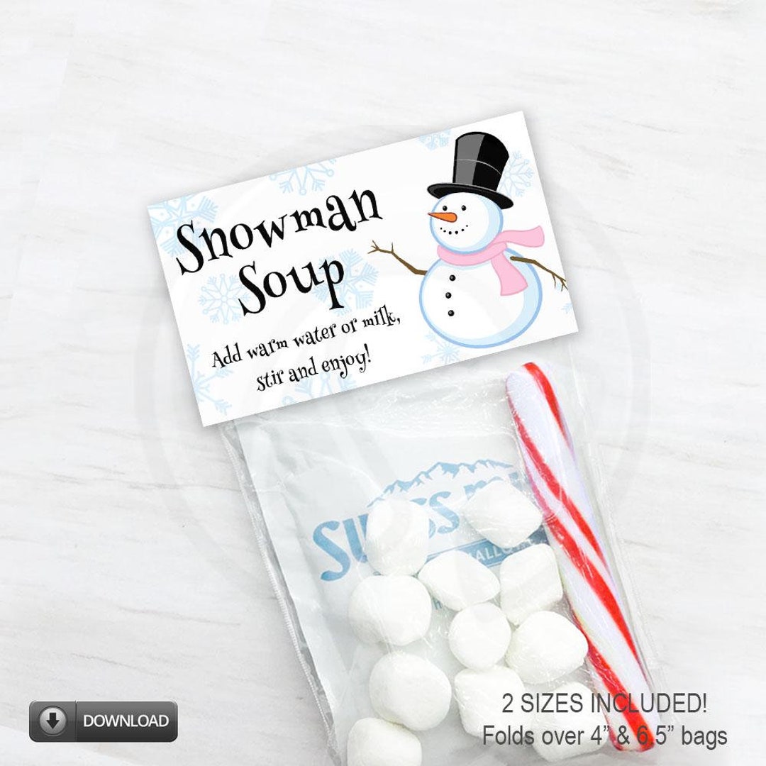 Snowman Soup Hot Chocolate Bag Toppers for Christmas & Winter Parties ...