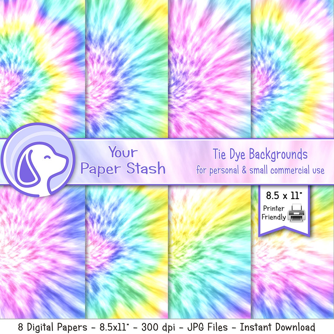 Printable Tie Dye Digital Paper Pack, 60s Retro Hippie Tie Dye Digital ...