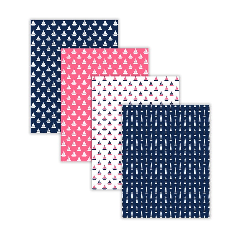 8.5x11 Nautical Theme Digital Scrapbook Papers Pink & - Etsy