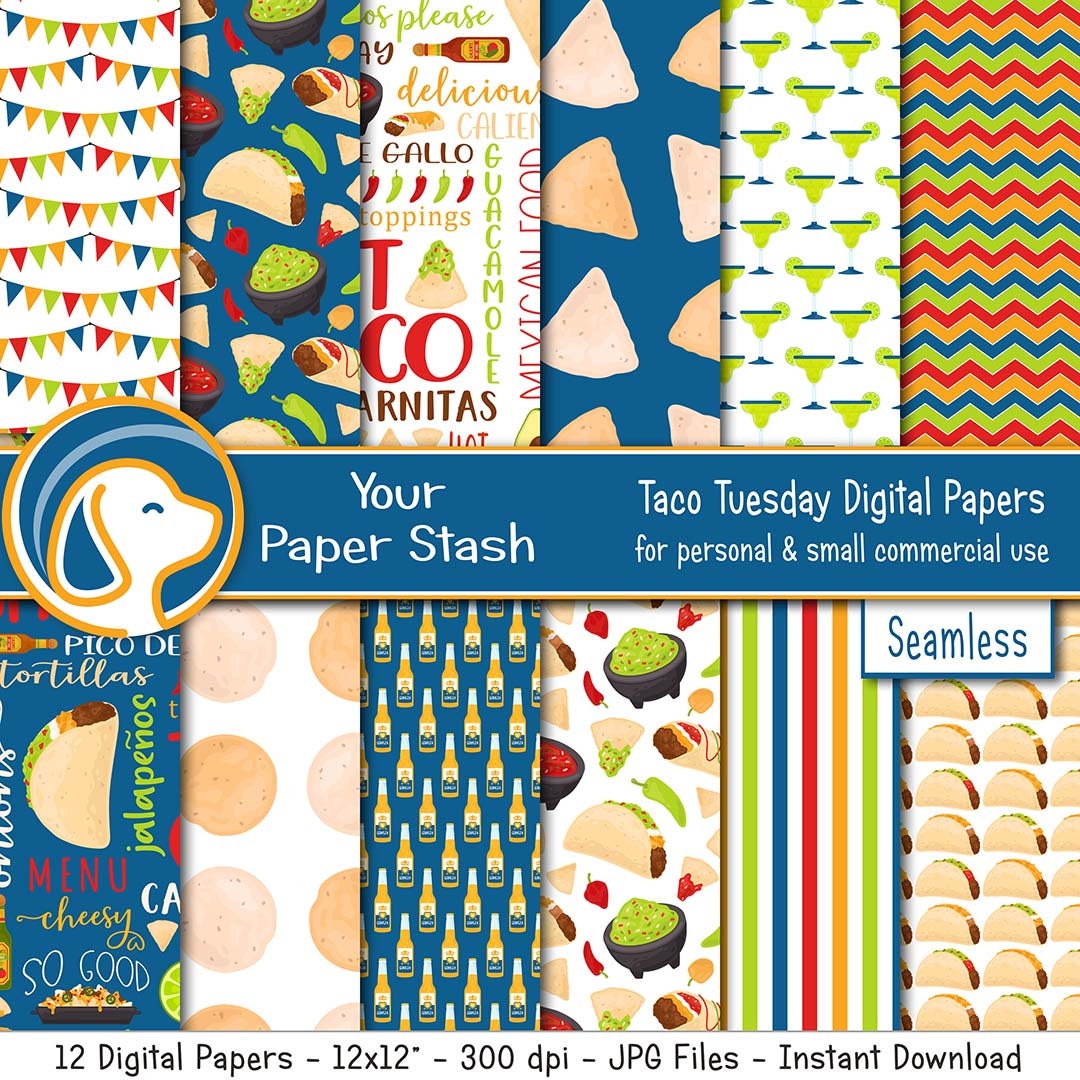 Taco Tuesday Digital Paper Pack, Cinco De Mayo Mexican Taco Food Chips ...