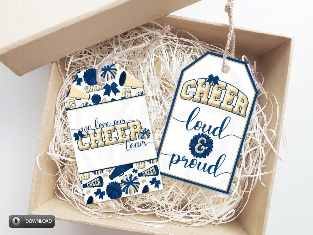 Navy Blue Gold High School Cheer Gift Tags, Printable Blue Cheer Coach ...