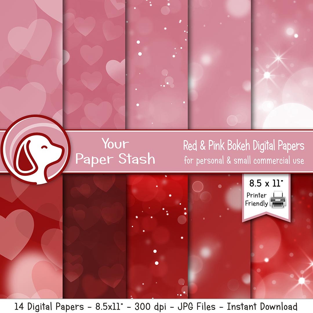 Red & Pink Valentine's Day Digital Paper W/ Bokeh Backgrounds, Elegant ...
