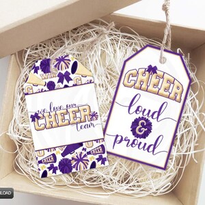 Purple Gold Cheerleading Printable Gift Tags, Cheer Team Squad Mom ...