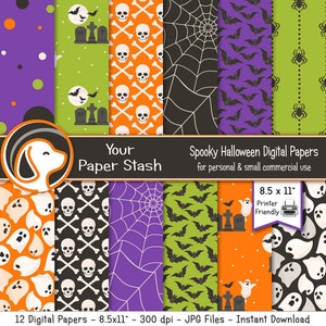 Printable Halloween Digtial Paper Pack With Ghosts Skull and Crossbones ...