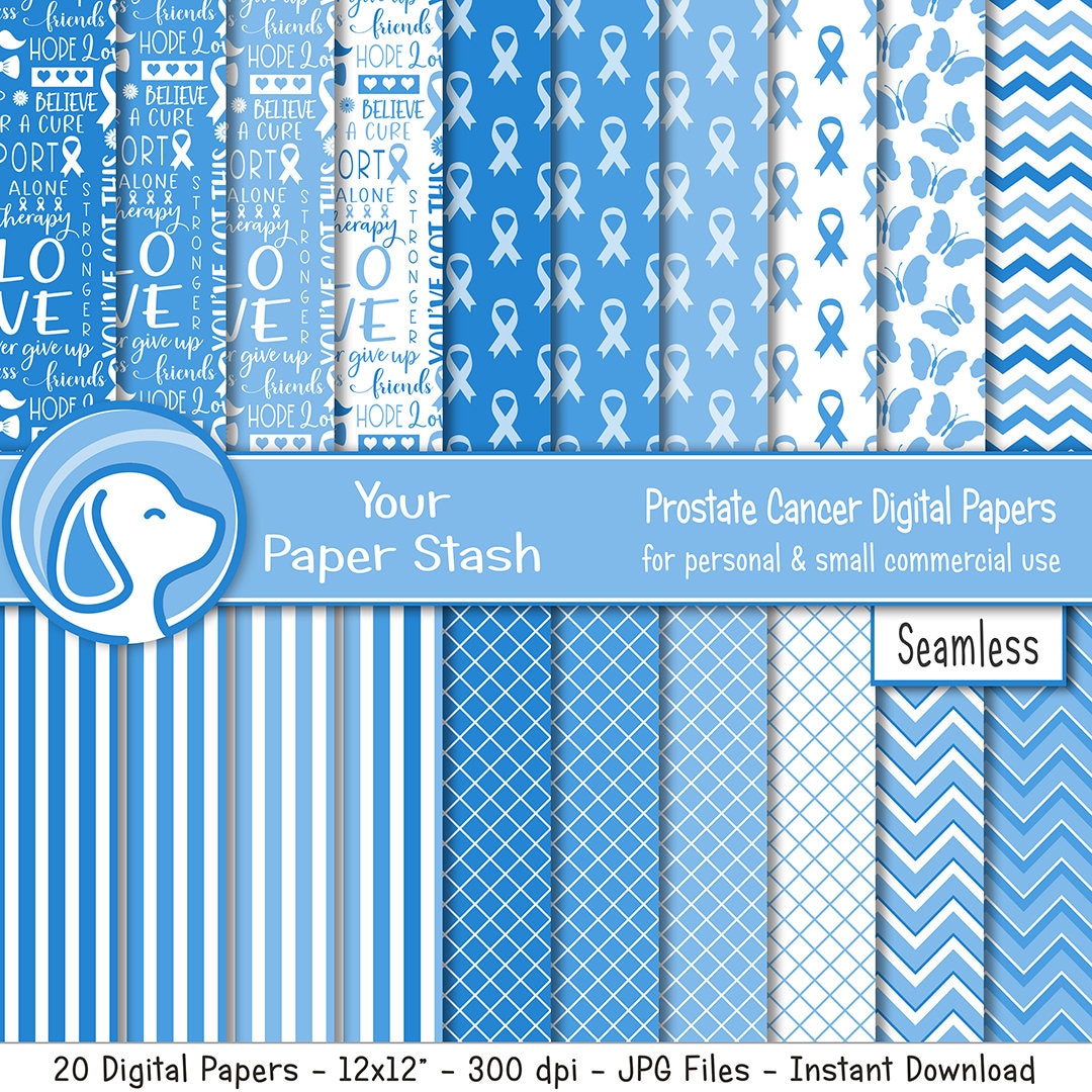 Prostate Cancer Awareness Digital Scrapbook Paper, Seamless Blue Ribbon ...