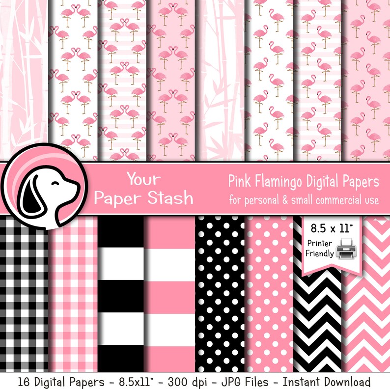 Printable Pink Flamingo Digital Papers & Backgrounds Summer | Etsy