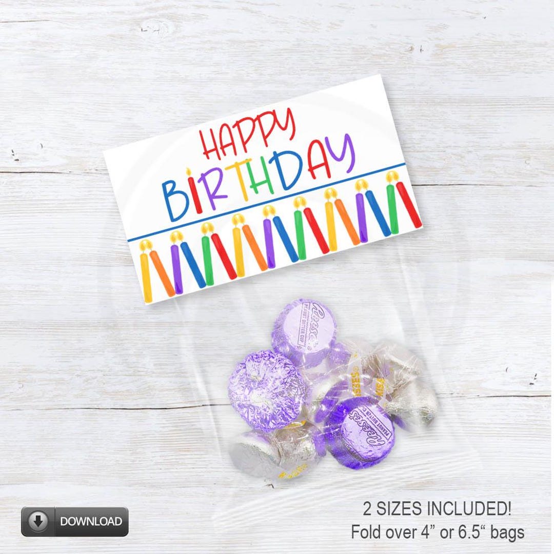 Happy Birthday Printable Treat Bag Toppers, Birthday Party Candle Candy ...