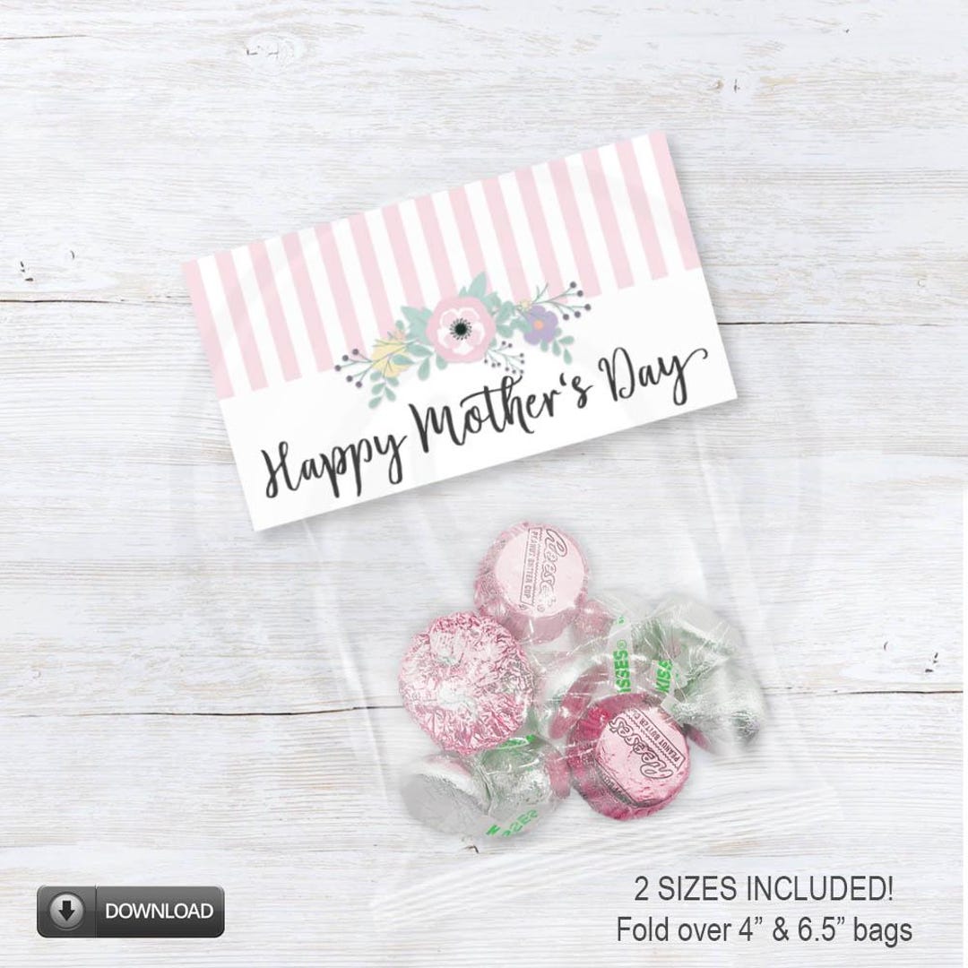 Printable Mother's Day Bag Toppers, Pink Floral Mother's Day Gift Candy ...