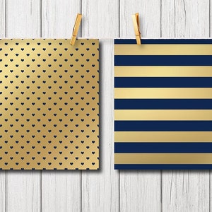 Navy Blue & Gold Digital Scrapbook Paper Pack, Masculine Digital Papers ...