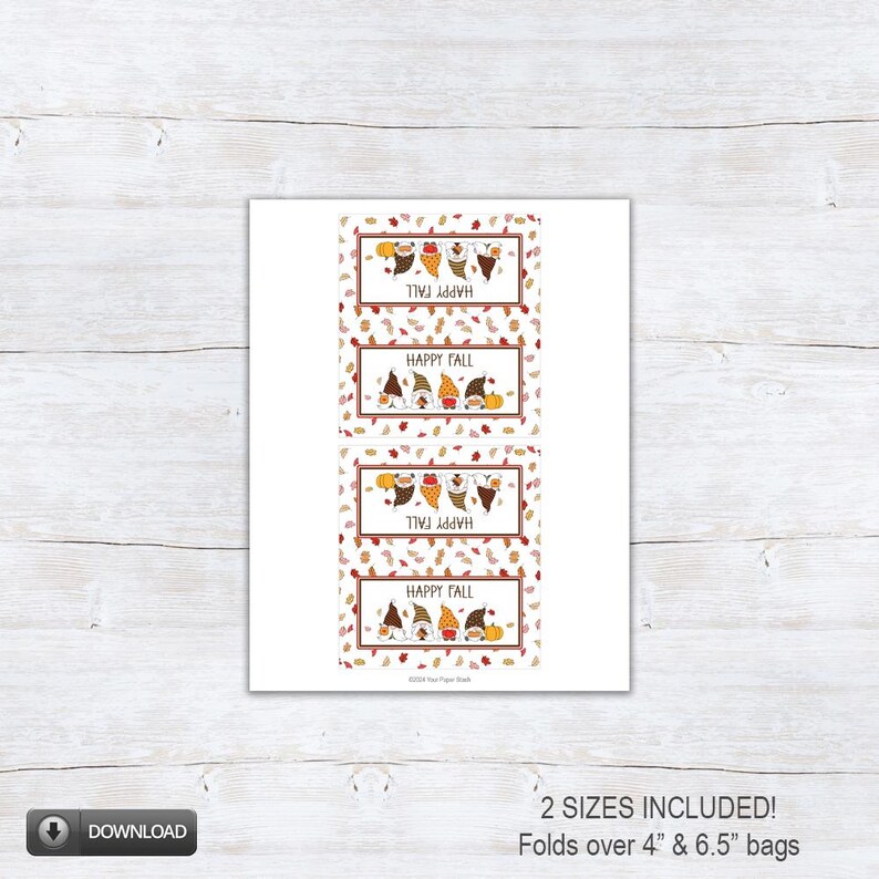 Printable Happy Fall Gnome Bag Toppers, Thanksgiving and Fall Cookie ...