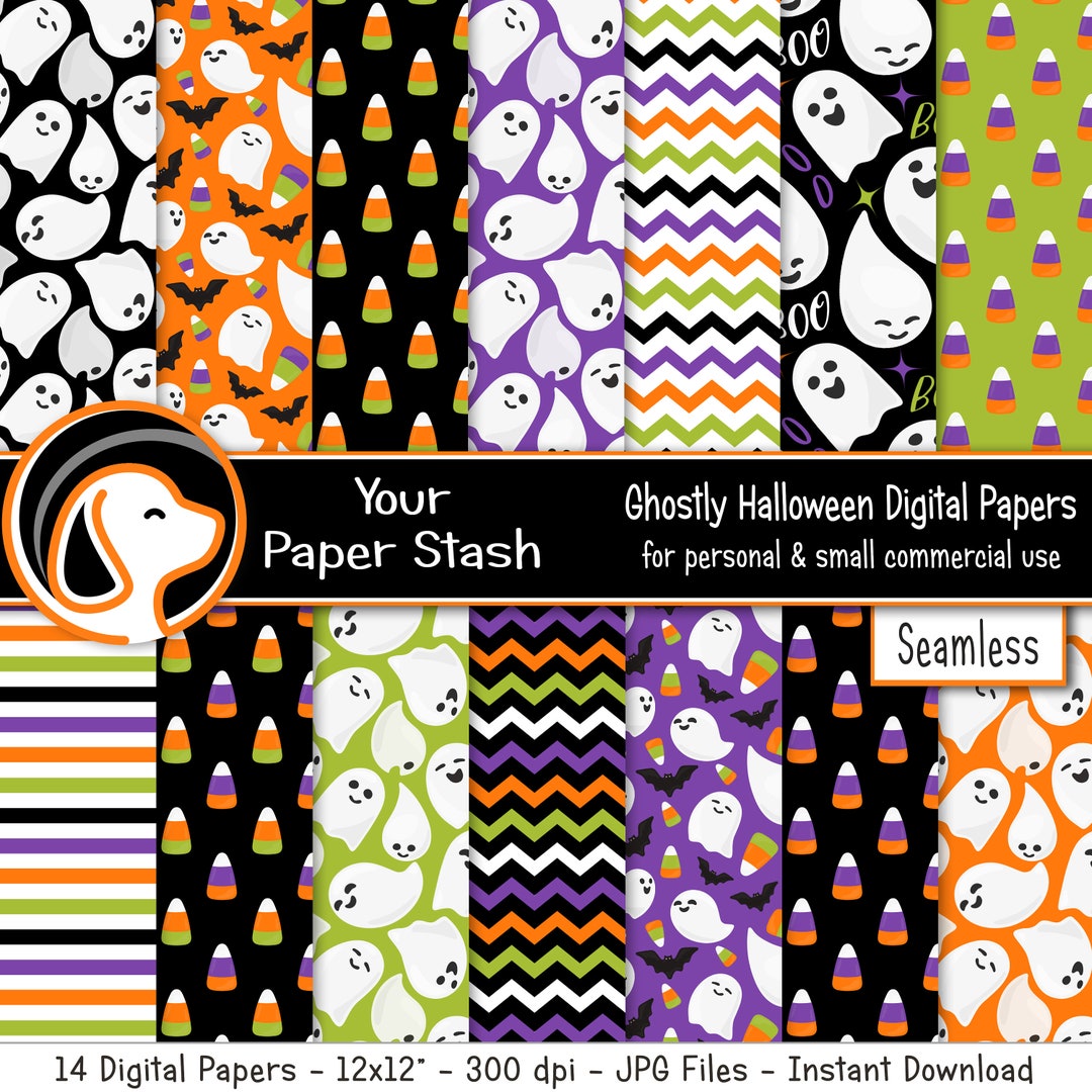 Halloween Digital Scrapbook Papers, Ghost and Candy Corn Digital ...
