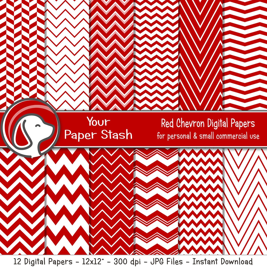 Red Chevron Digital Scrapbook Paper Pack Zig Zag Christmas Valentine ...