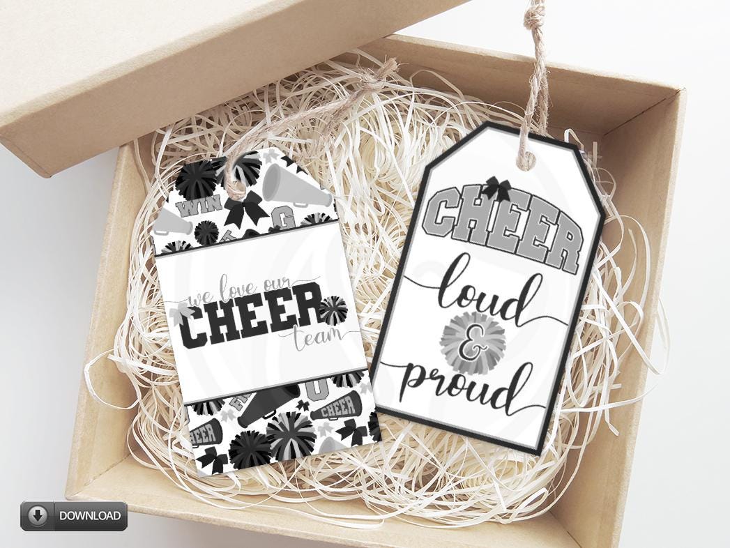 Printable Cheerleader Gift Tags in Black Silver & Gray, Cheer Gift Tags ...
