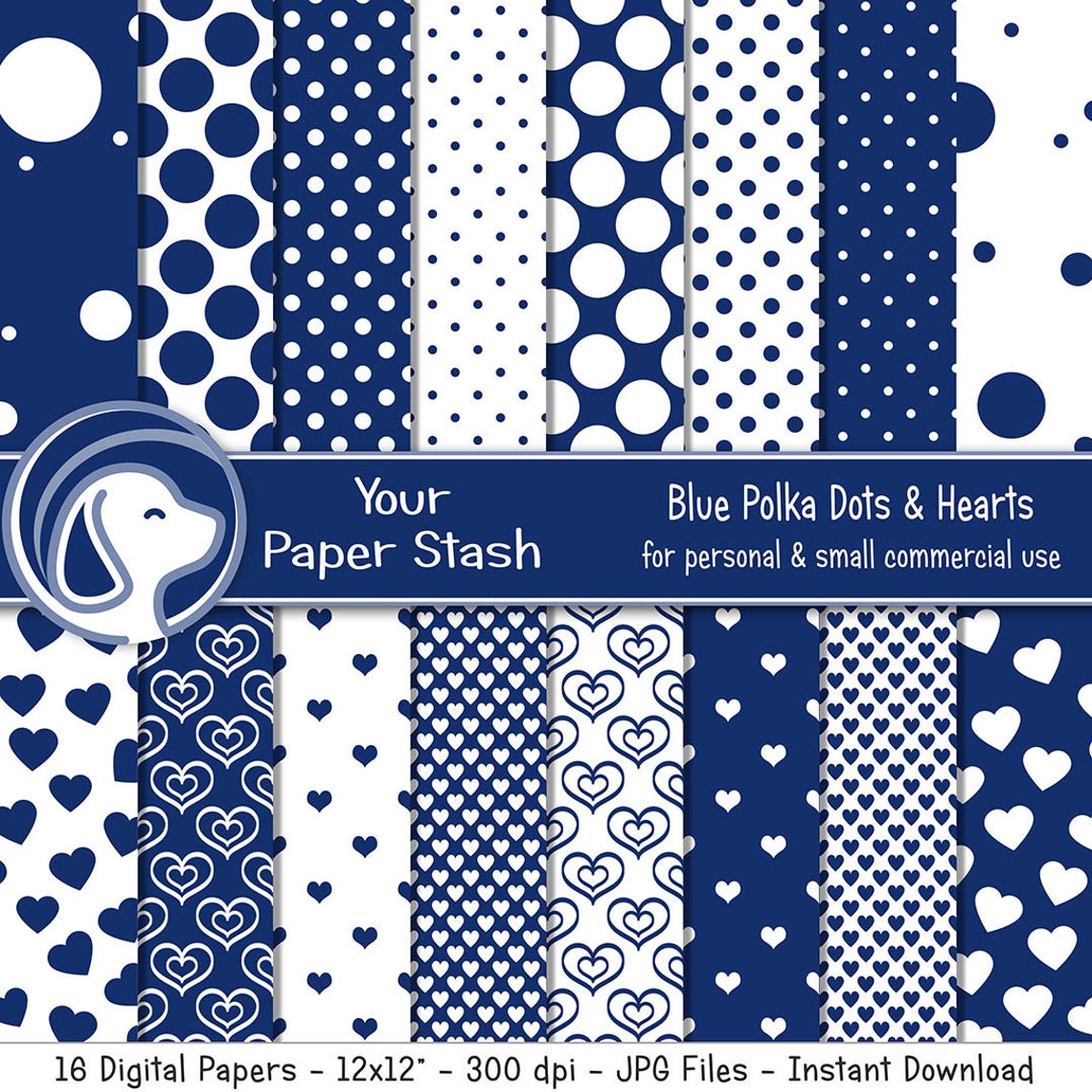 Blue Polka Dot Heart Digital Paper Pack (digital Download) - Etsy
