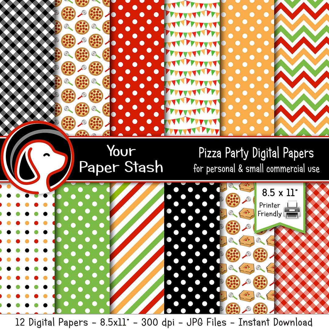8.5x11" Pizzeria Digital Papers & Backgrounds, Food Digital Paper ...