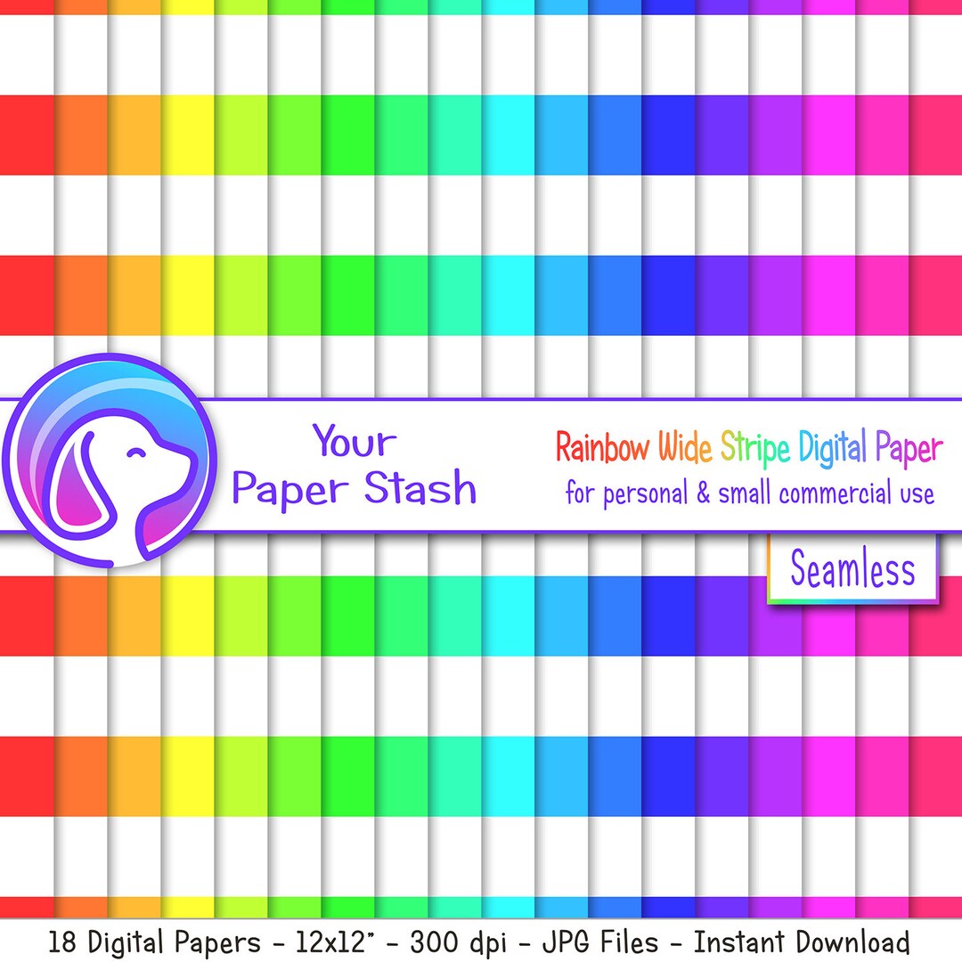 Rainbow Stripe Seamless Digital Paper, Bright Summer Striped ...