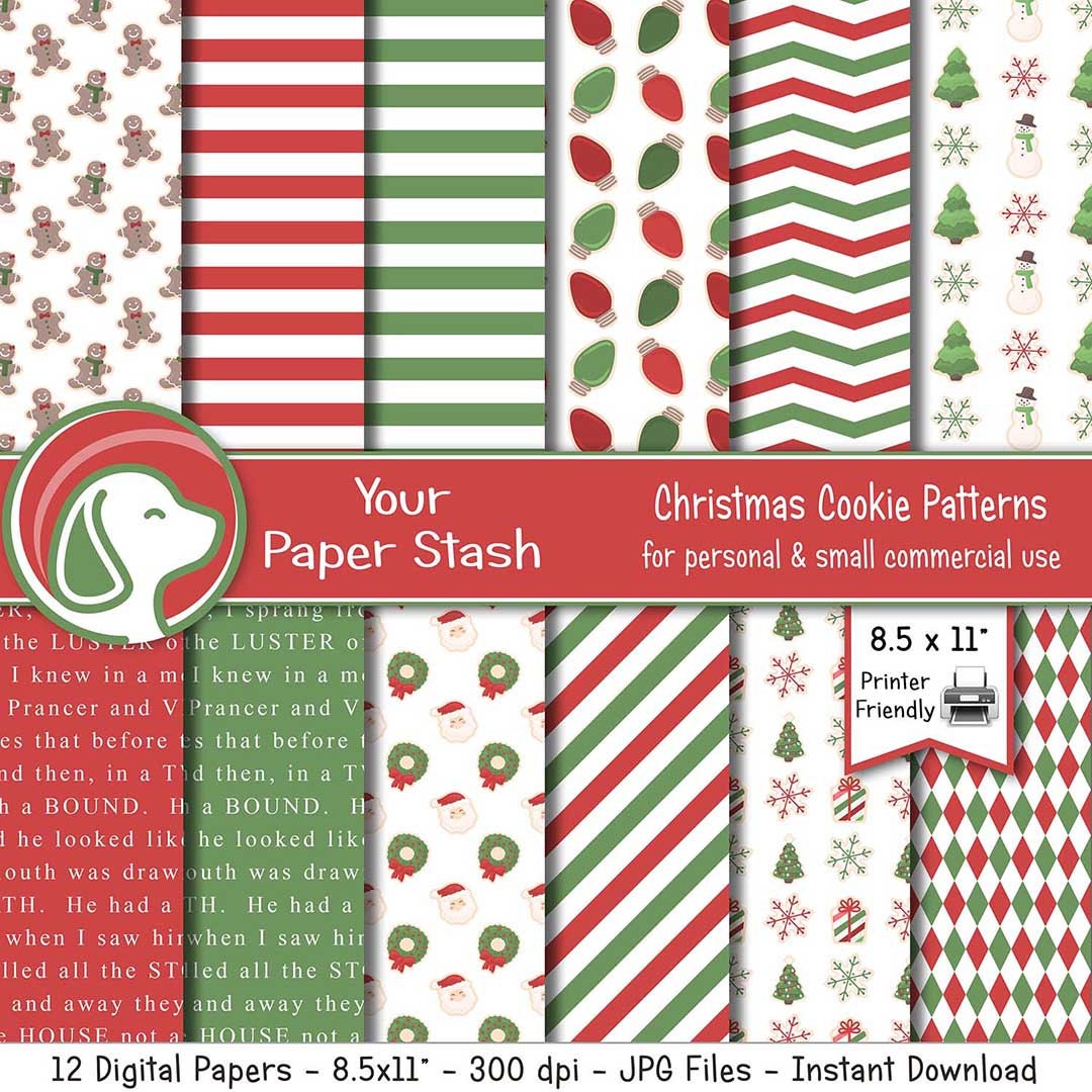Christmas Cookie Digital Paper Backgrounds for Recipe Cards Party ...