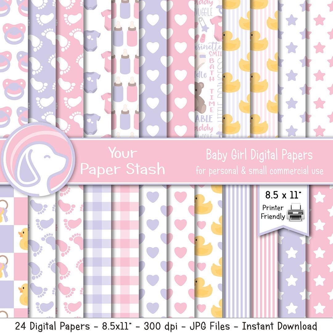 Printable Baby Girl Digital Scrapbook Paper, Pink Lavender Baby ...