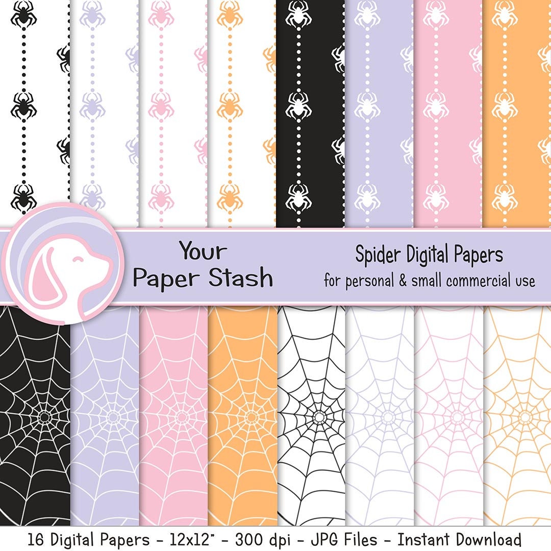 Spider Web Digital Scrapbook Paper Backgrounds, Pink Lavender Orange ...