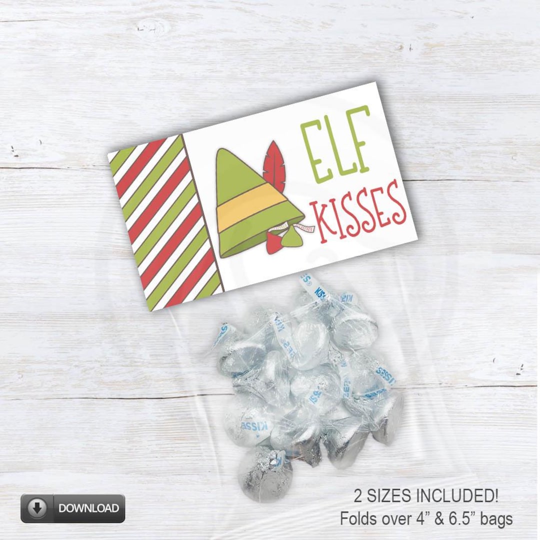 Elf Kisses Printable Bag Topper, Christmas Treat Bag Topper for Candy ...