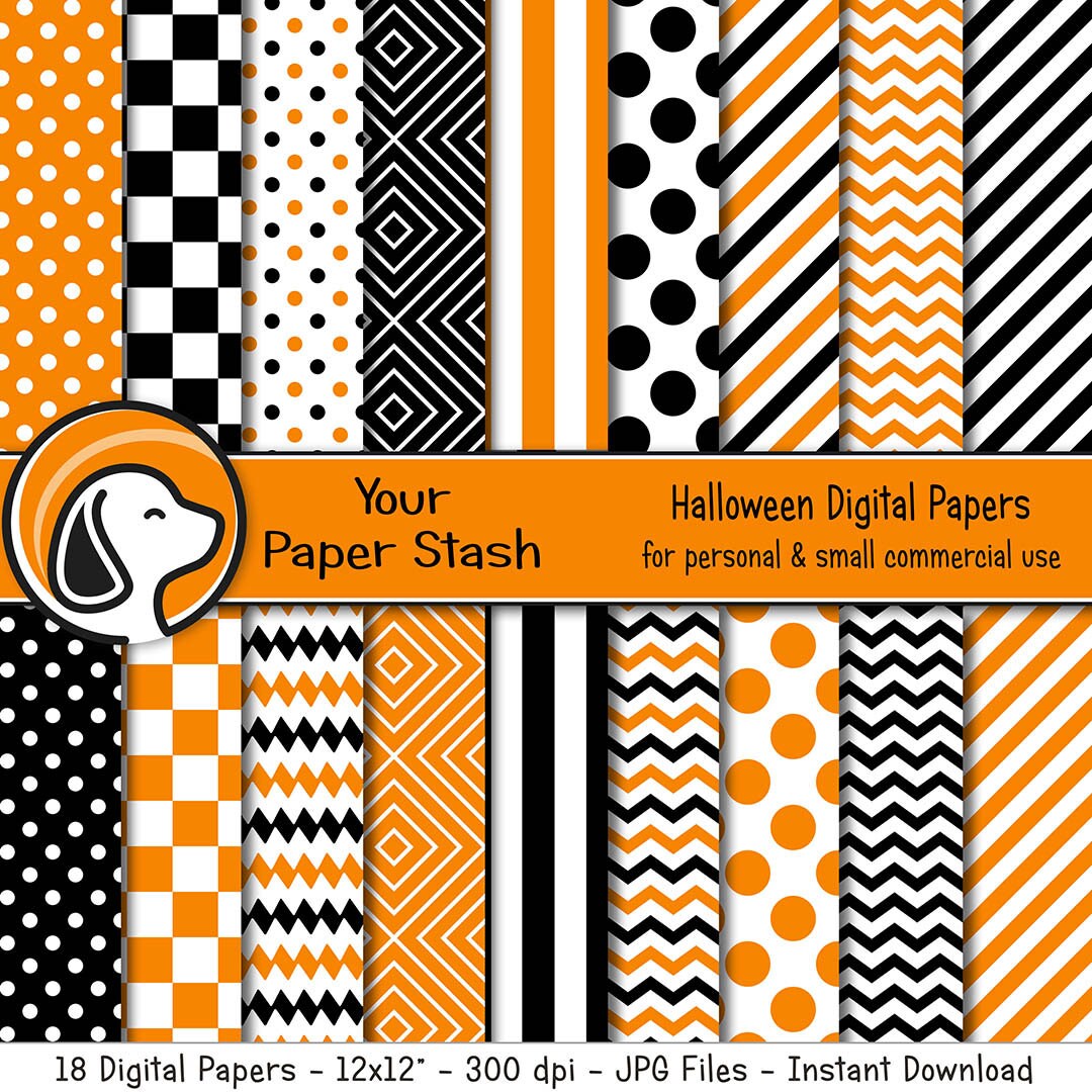 Orange & Black Halloween Digital Scrapbook Papers, Orange Birthday ...