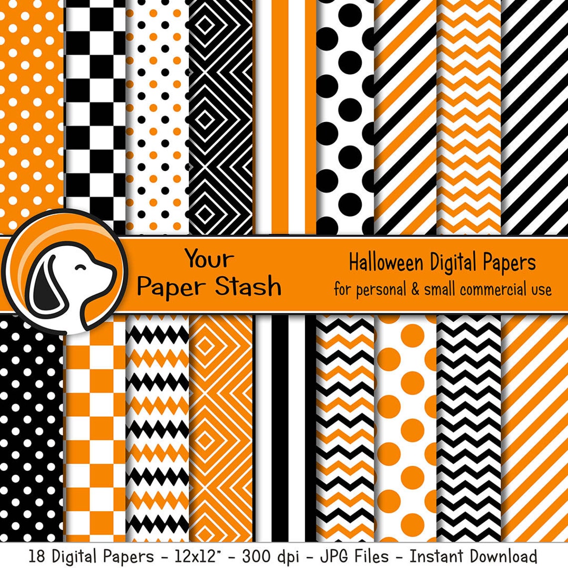Orange & Black Halloween Digital Scrapbook Papers Orange | Etsy