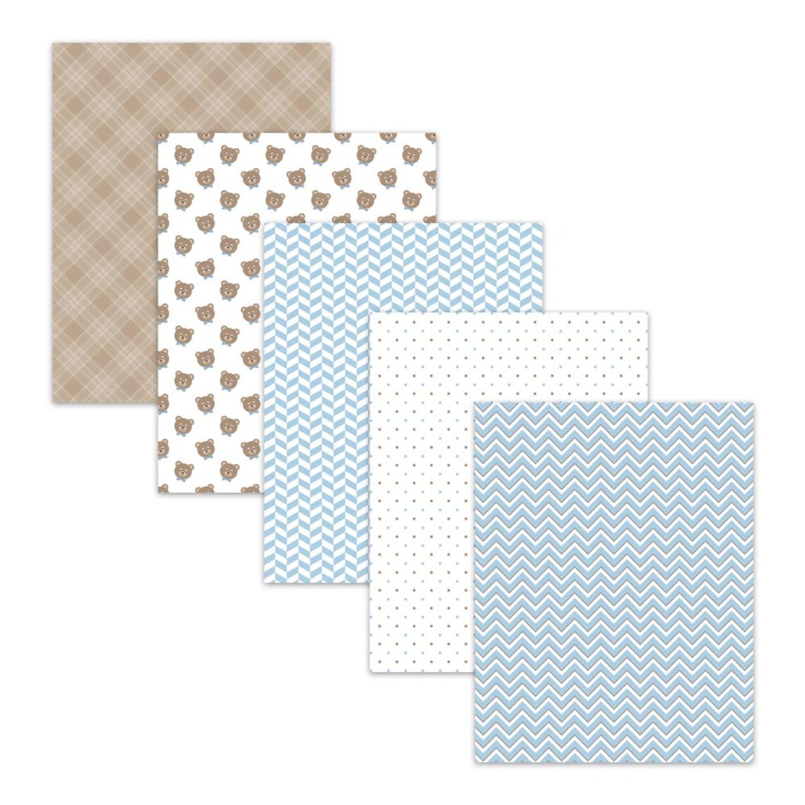 Baby Blue Digital Paper Pack With Teddy Bear & Plaid Patterns | Etsy