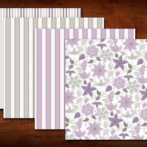 Lavender Floral Digital Paper Pack With Chevrons & Geometric Patterns ...