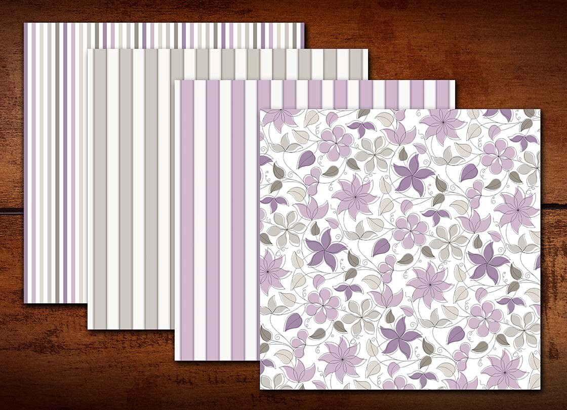 Lavender Floral Digital Paper Pack with Chevrons & Geometric | Etsy