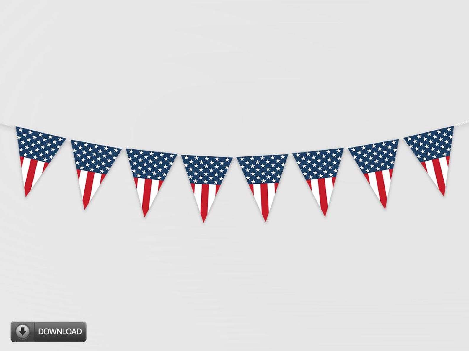 Printable 4th of July Banner, Patriotic Flag Bunting Pennant, Stars and ...