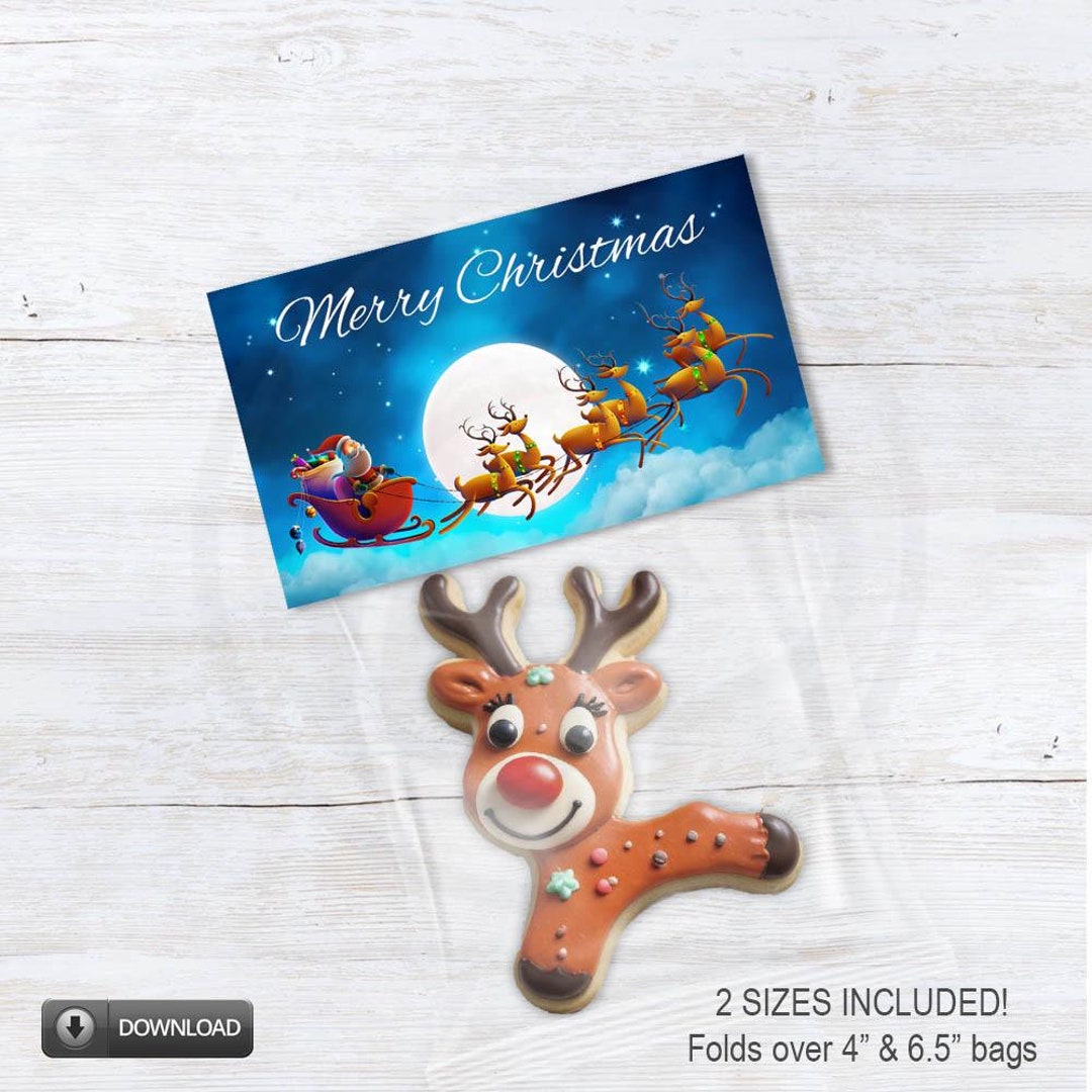 Santa and Reindeer Bag Toppers for Christmas Party, Santa Claus Cookie ...