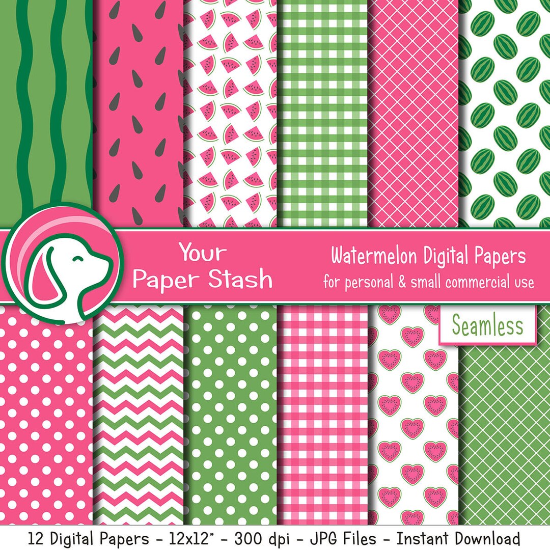 Watermelon Digital Paper Pack for Spring & Summer Scrapbook Pages ...