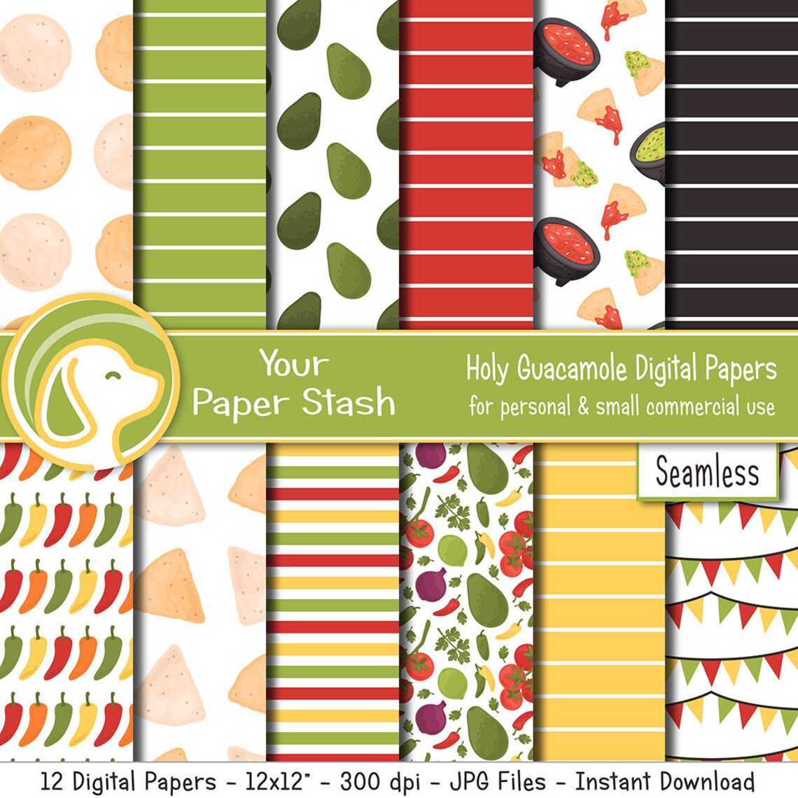 Guacamole and Salsa Digital Paper Pack for Cinco De Mayo and Mexican ...