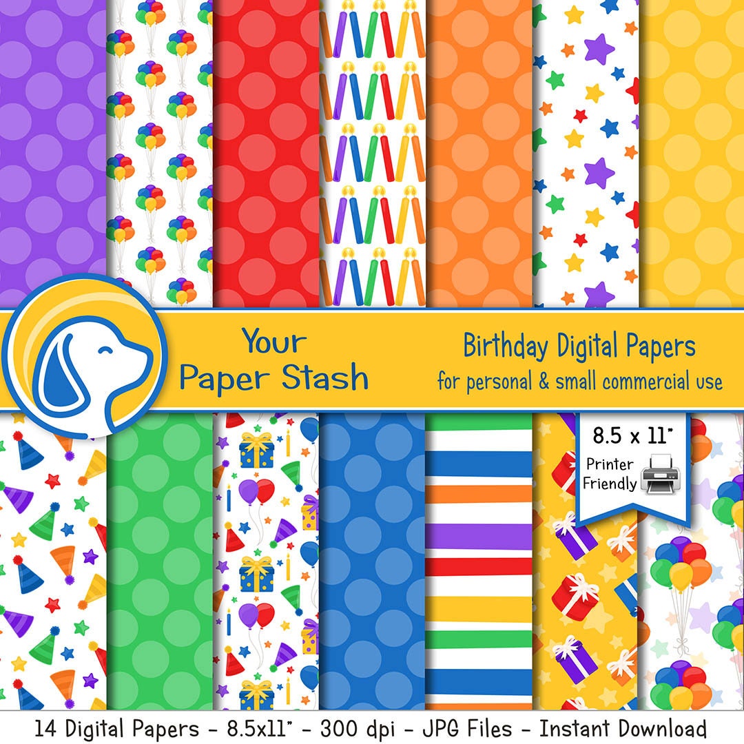 Printable Rainbow Birthday Digital Papers for Creating Banners Party ...