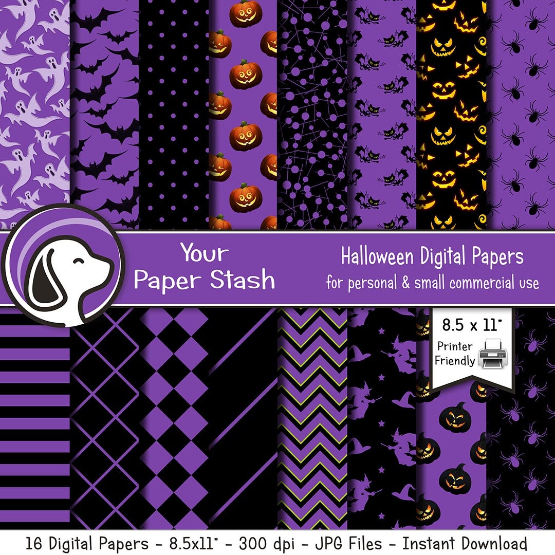8.5x11" Halloween Digital Papers, Purple Halloween Backgrounds ...