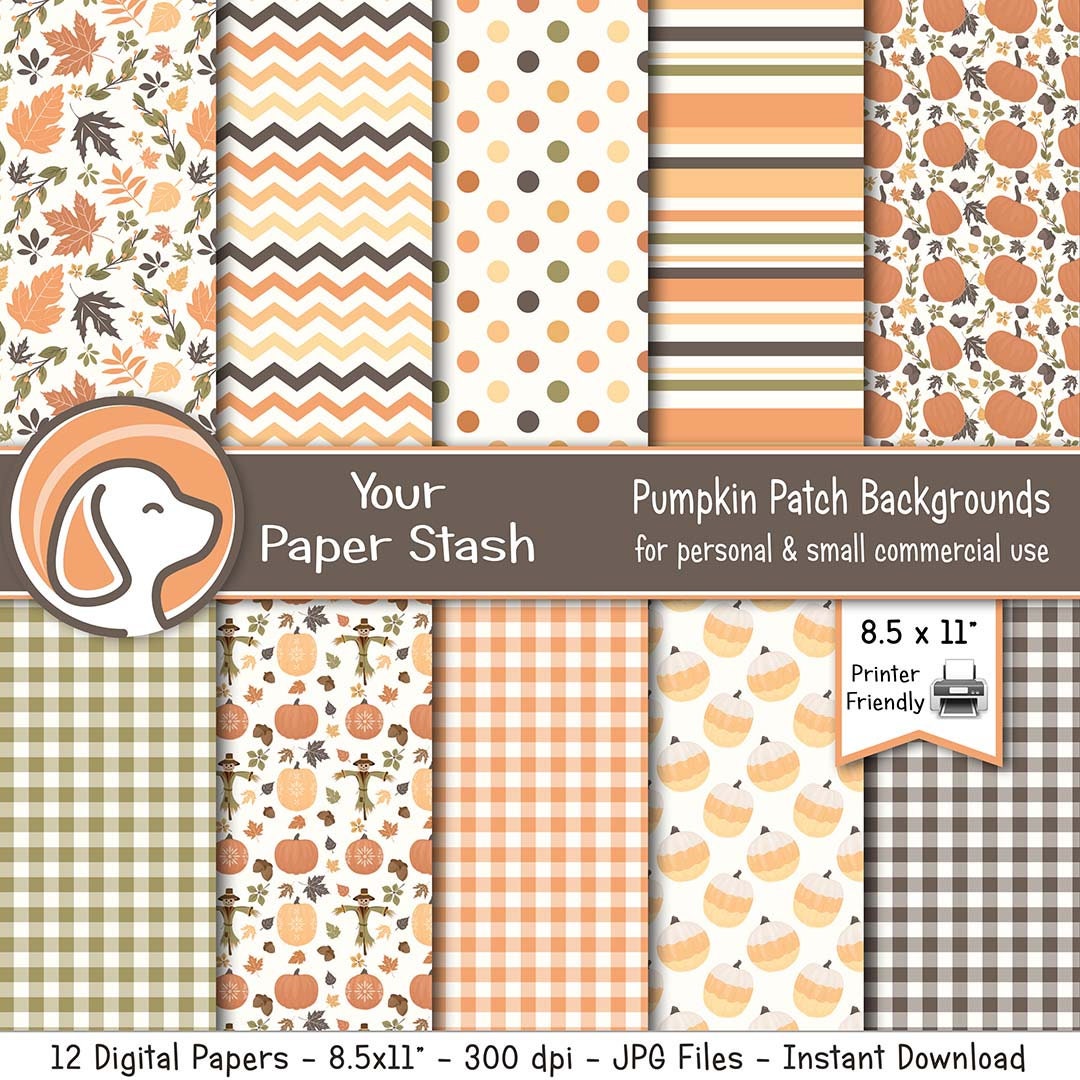 8.5x11" Pumpkin Digital Paper Pack for Autumn Scrapbooking, Fall ...