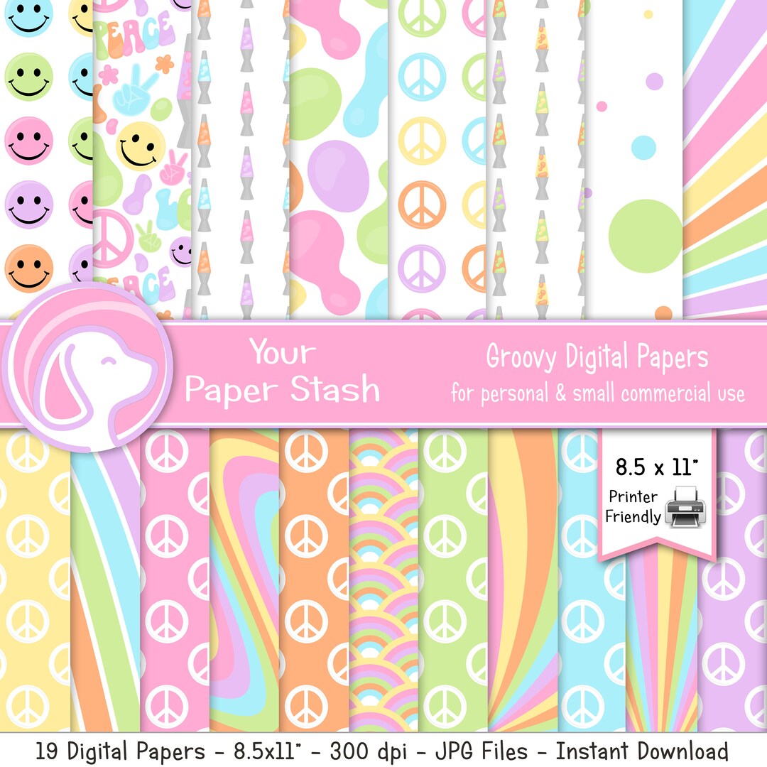 Printable Retro Groovy Digital Scrapbook Papers, Hippie Lava Lamp ...