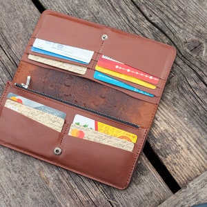 Light-brown Leather Wallet Boho With Flowers Leather Wallet - Etsy